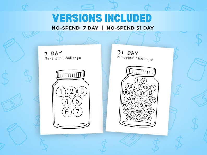 No Spend Challenge Printable Bundle: Savings Goal Tracker (PDF A6|A4|US ...