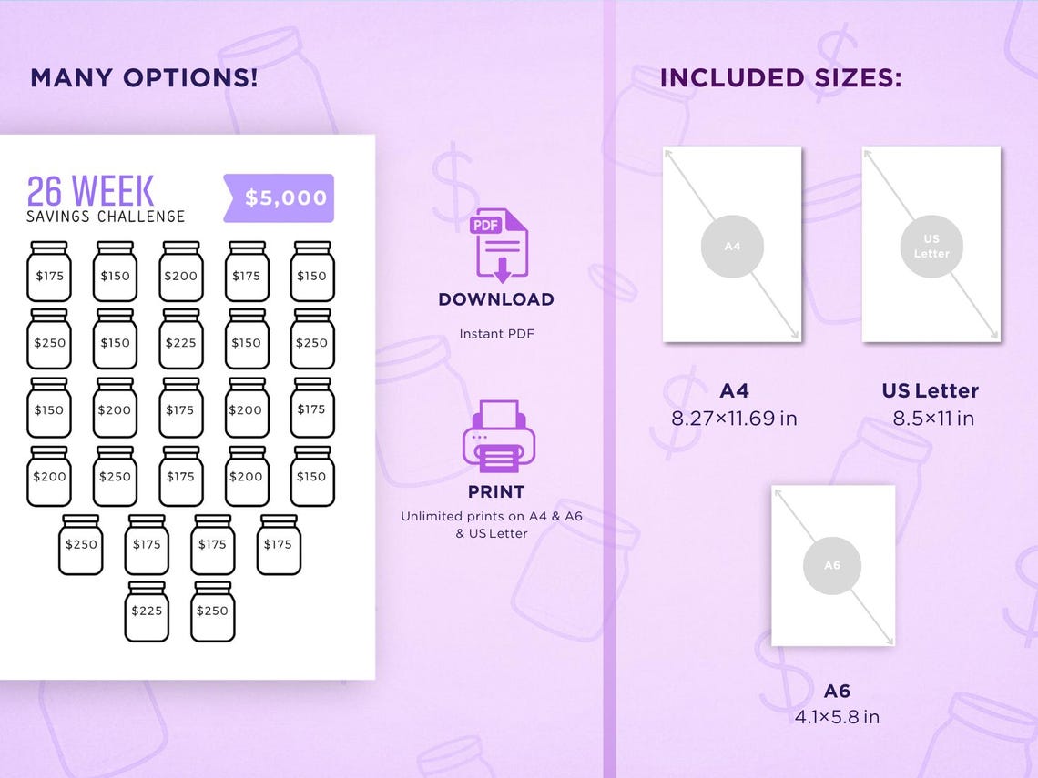 26 Week Savings Challenge Printable Bundle, Money Saving Tracker ...