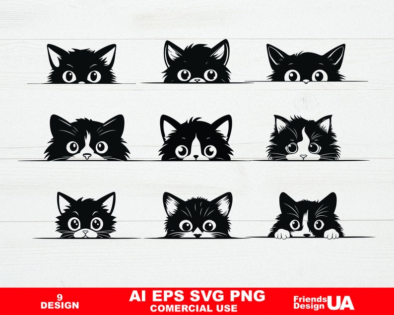 Peeking Cat SVG Clipart, Peeking Kitten Silhouette, Peeking Cats ...