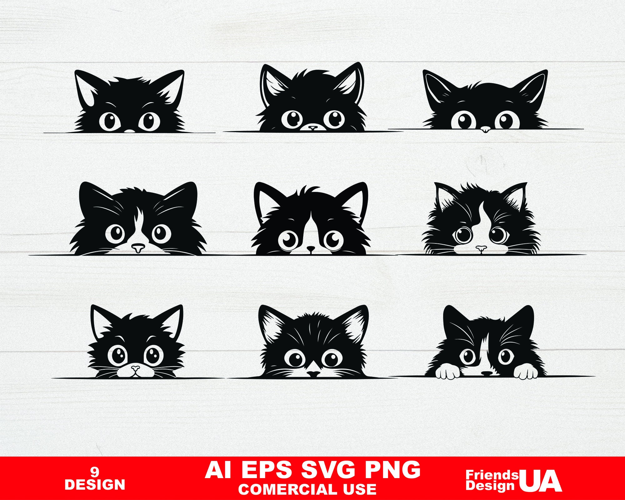 Peeking Cat SVG Clipart, Peeking Kitten Silhouette, Peeking Cats ...