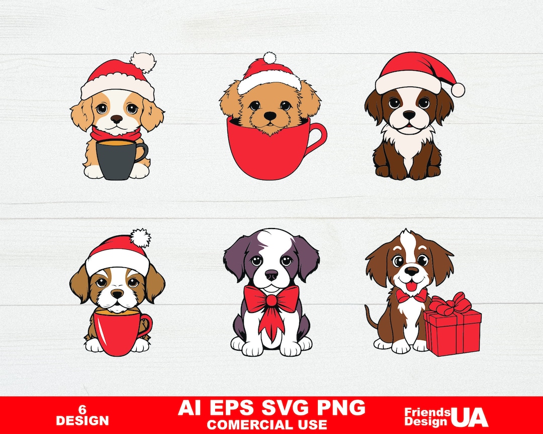 Cute Christmas Dog SVG Pack, Christmas Puppy, Dog in Santa Hat, Puppy ...