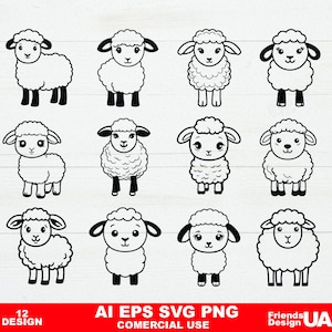 Sheep SVG Bundle,cute Sheep SVG, Sheep PNG, Sheep Cut Files, Sheep Head ...
