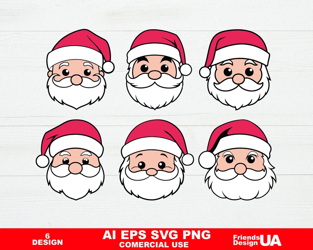 Cute Santa Head, Santa Claus Face SVG, Cute Santa Layered Cut File ...