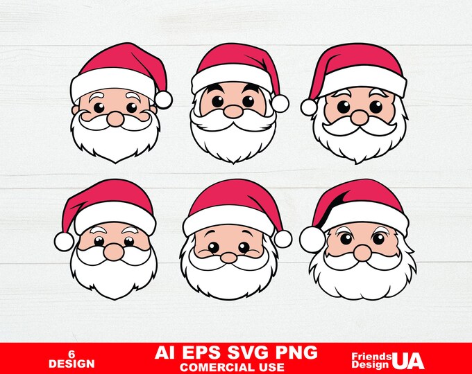Cute Santa Head, Santa Claus Face SVG, Cute Santa Layered Cut File ...
