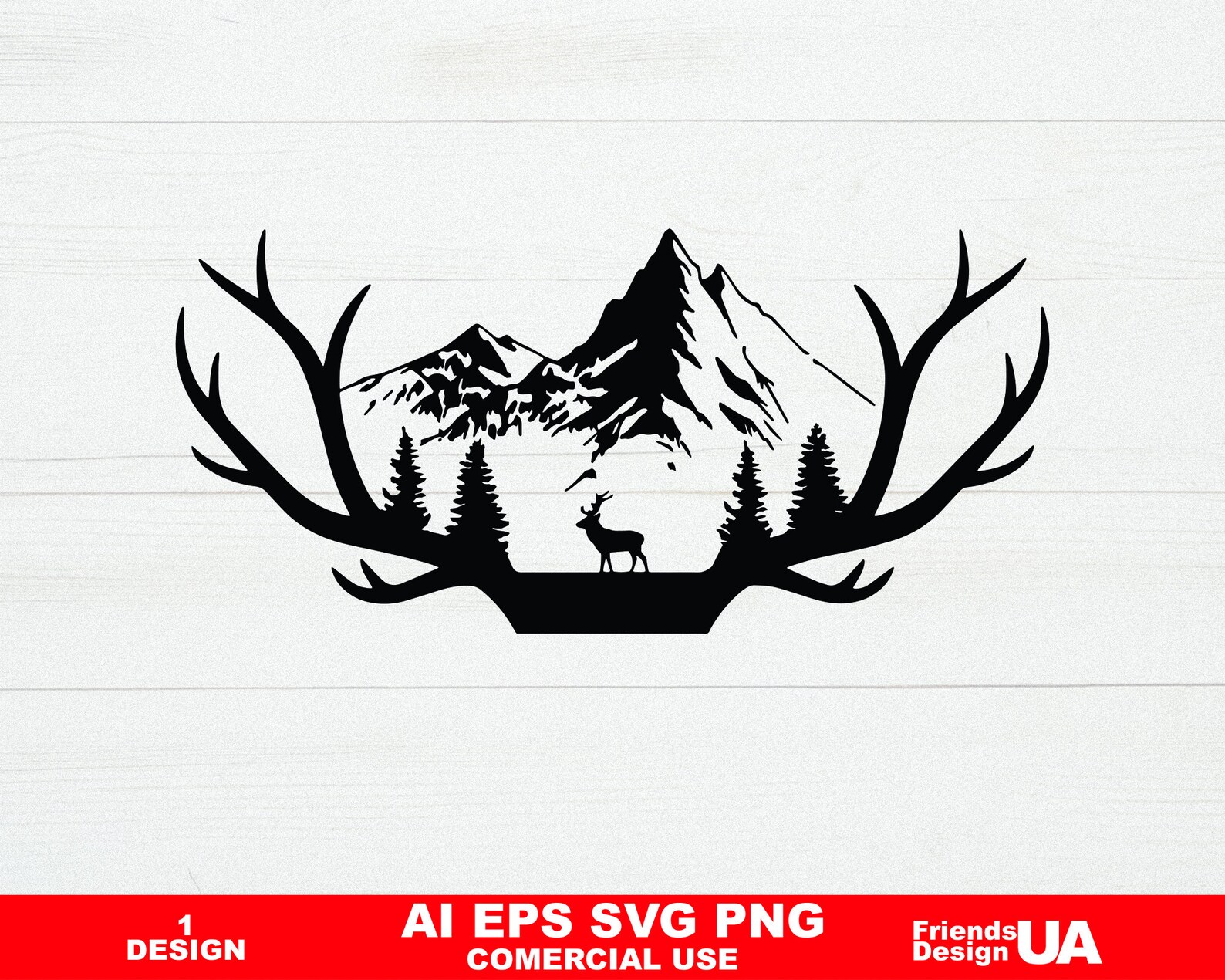 Deer Mountains SVG, Deer Mountains Scene SVG, Outdoors Scene Svg, Trees ...