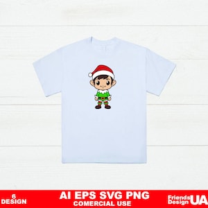 6 Christmas Elfs SVG Clipart, Christmas Elves Vector, Elf in Santa Hat ...