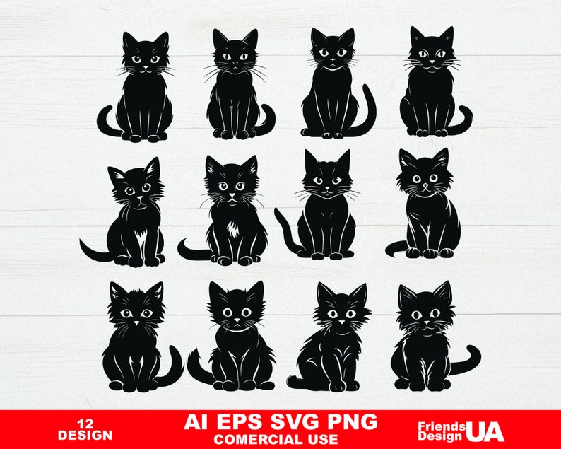 Black Cat SVG Bundle, Black Cat PNG Bundle, Cat Clipart, Cut Files for ...