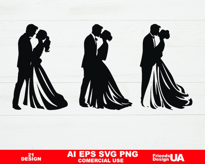 Wedding SVG 21 Pack, Bride and Groom SVG, Wedding Clipart, Newlyweds ...