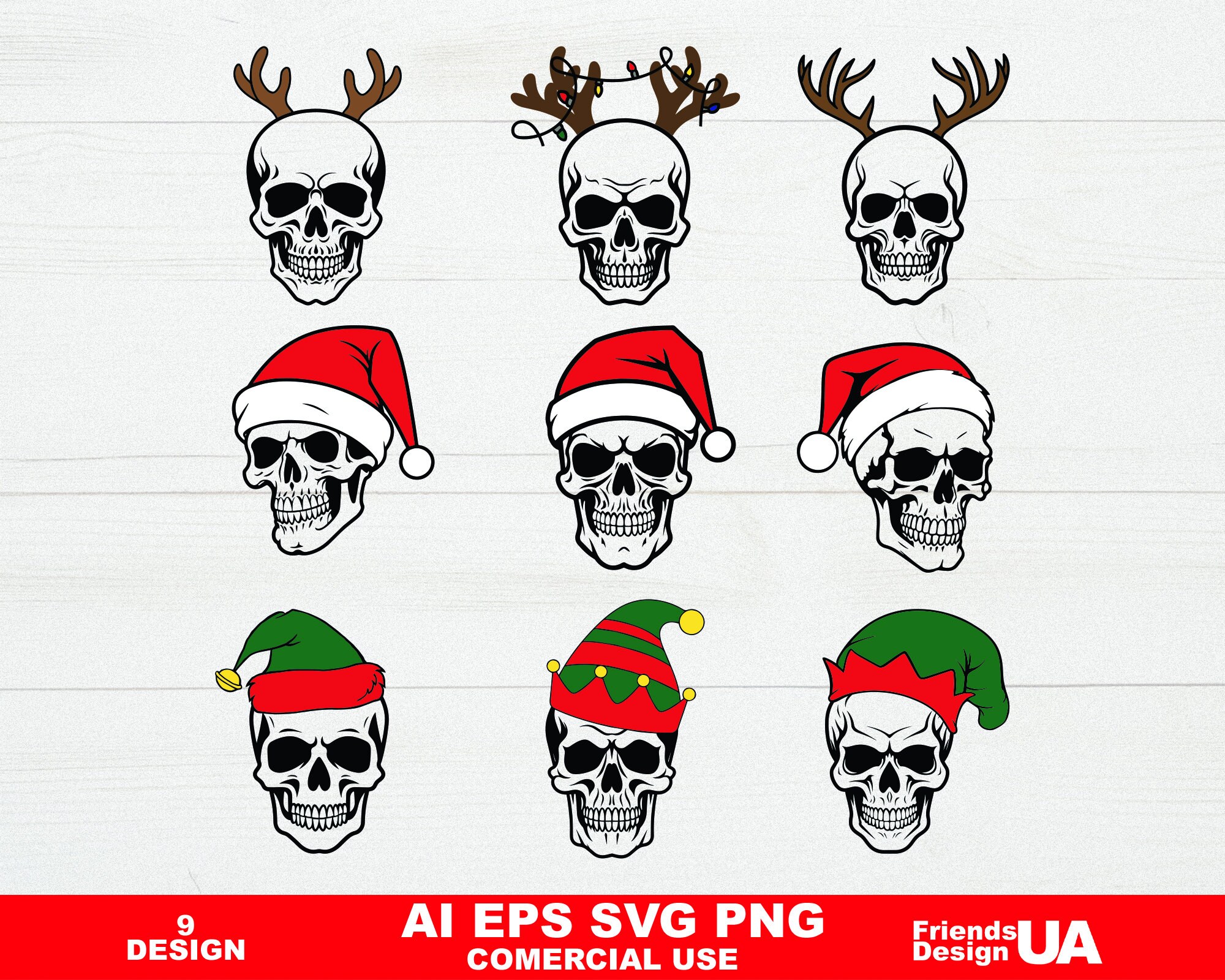 Christmas Skull SVG, Santa Skull SVG, Christmas SVG Cut File for Cricut ...