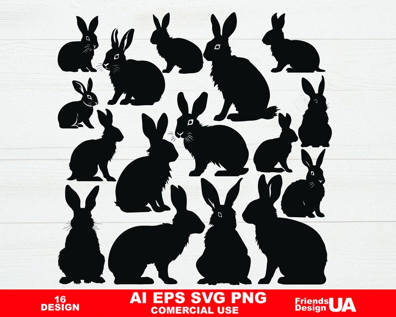 Rabbit Silhouette SVG Pack, Bunny SVG, Rabbit Clipart, Rabbit Cut Files ...