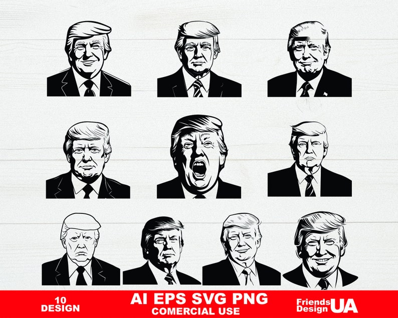 Donald Trump Svg Bundle, Donald Trump Face Clipart, Silhouette, Vector ...