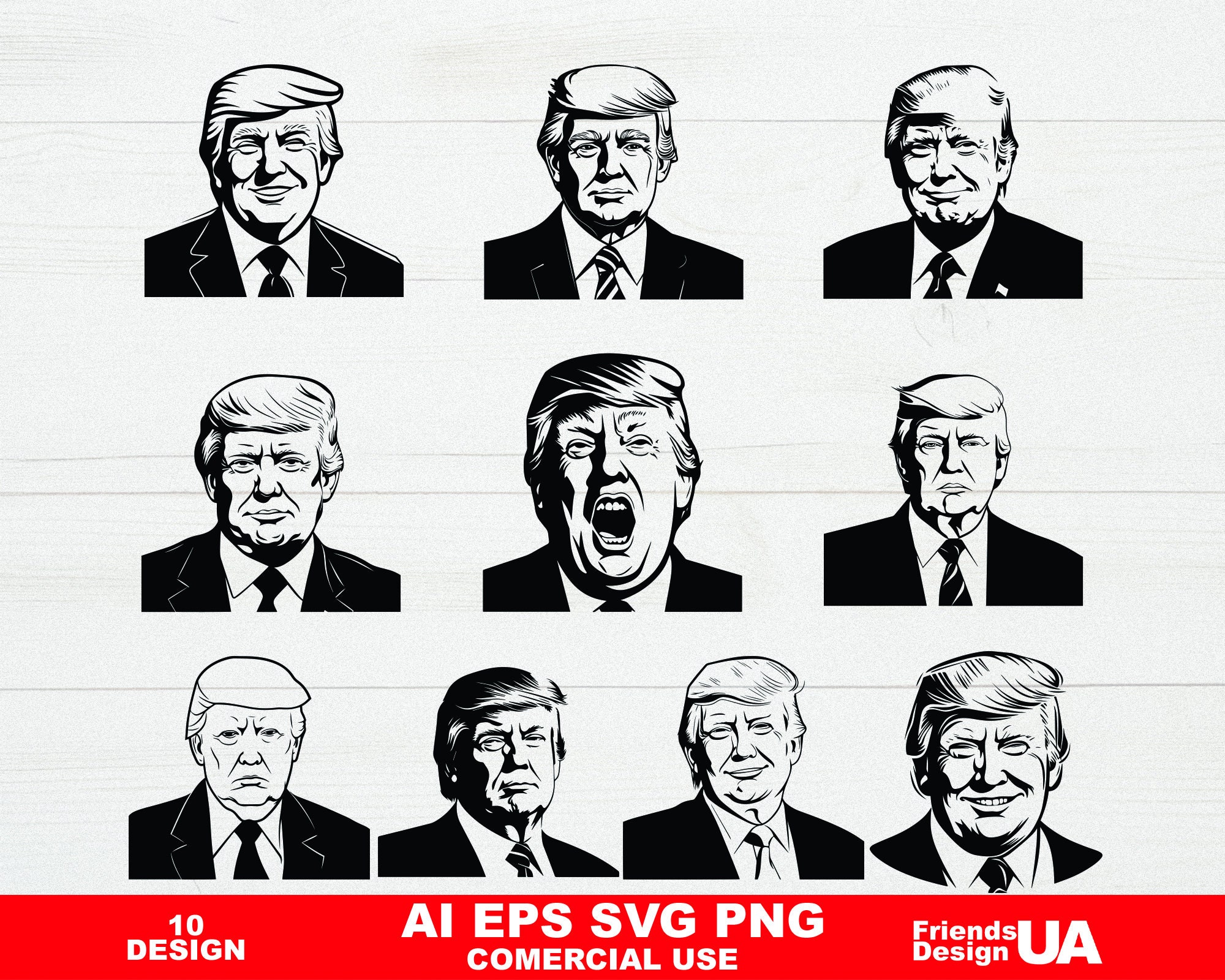 Donald Trump Svg Bundle, Donald Trump Face Clipart, Silhouette, Vector ...
