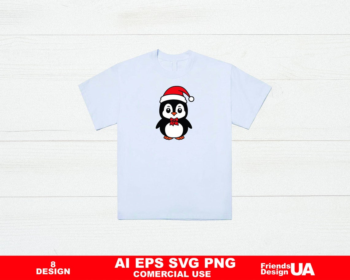 8 Penguin SVG, Christmas Penguin Svg, Penguin in Santa Hat Clipart ...