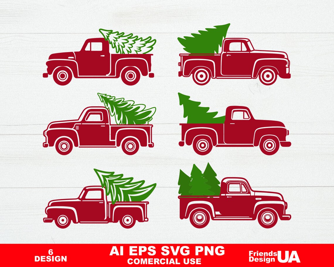 Christmas Red Truck Clipart, Watercolor Christmas Truck Clipart, Merry ...