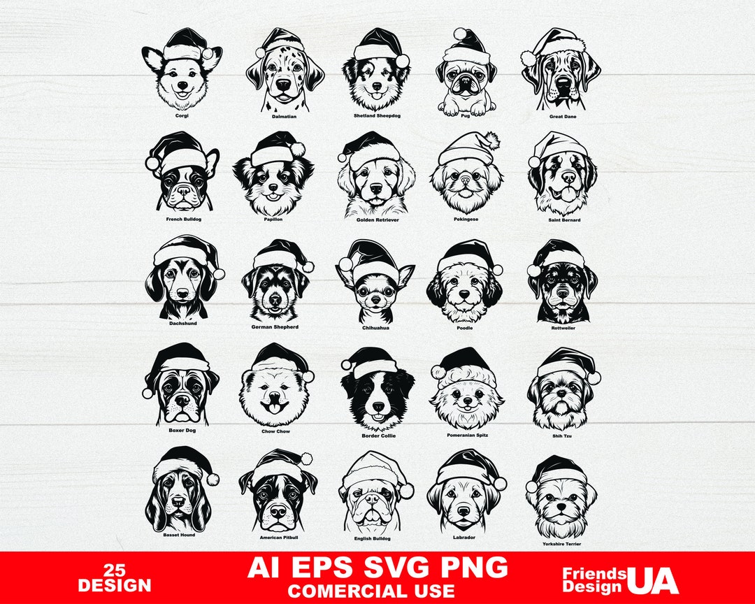 CHRISTMAS DOG SVG With Santa Hat, Dog With Santa Hat Clipart, Dog Lover ...