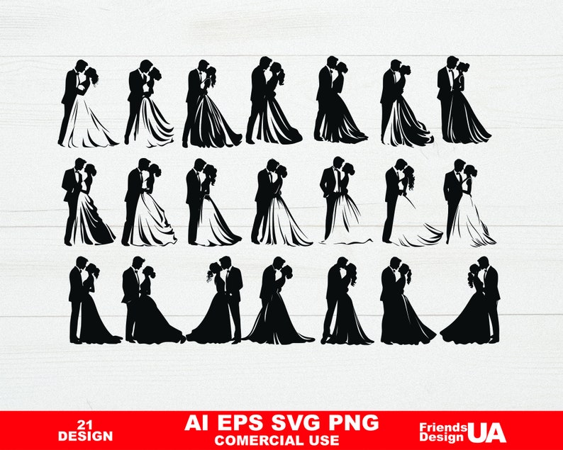 Wedding SVG 21 Pack, Bride and Groom SVG, Wedding Clipart, Newlyweds ...