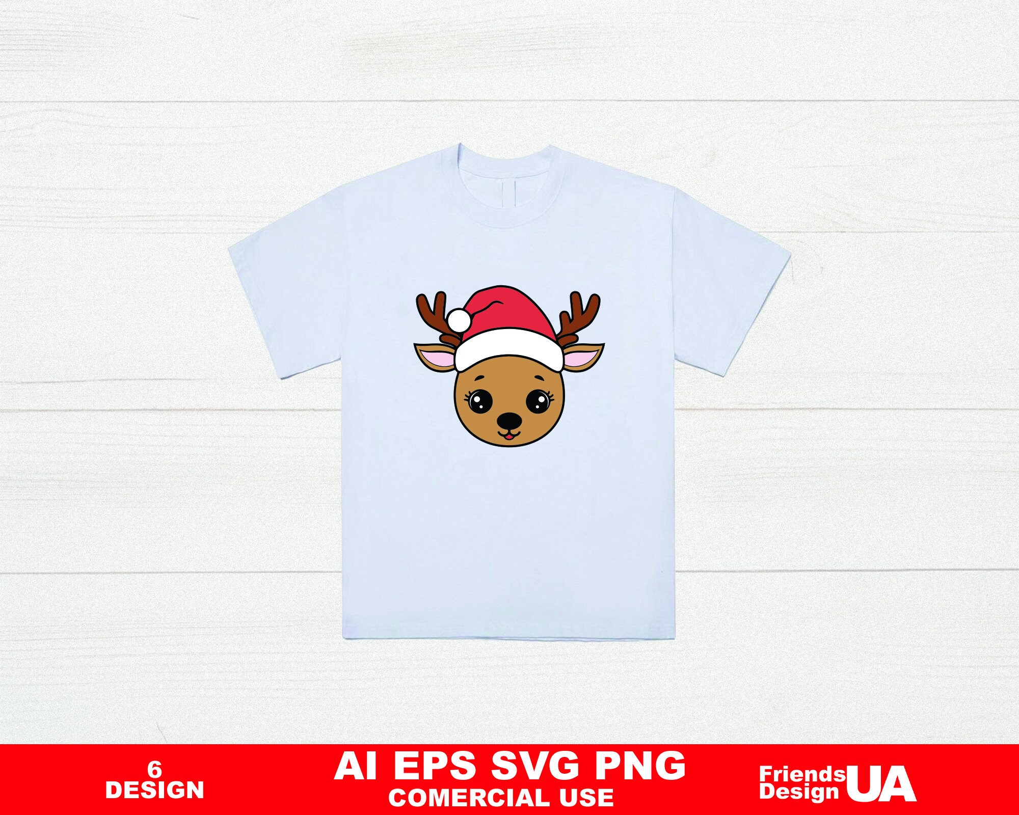 Reindeer Clipart SVG, Deer in Santa Hat, Cute Deer Face, Christmas ...