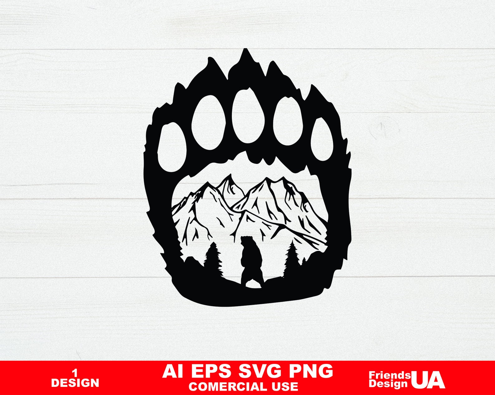 Bear Paw SVG, Bear Paw PNG, Bear Paw Silhouette, Mountains Instant ...