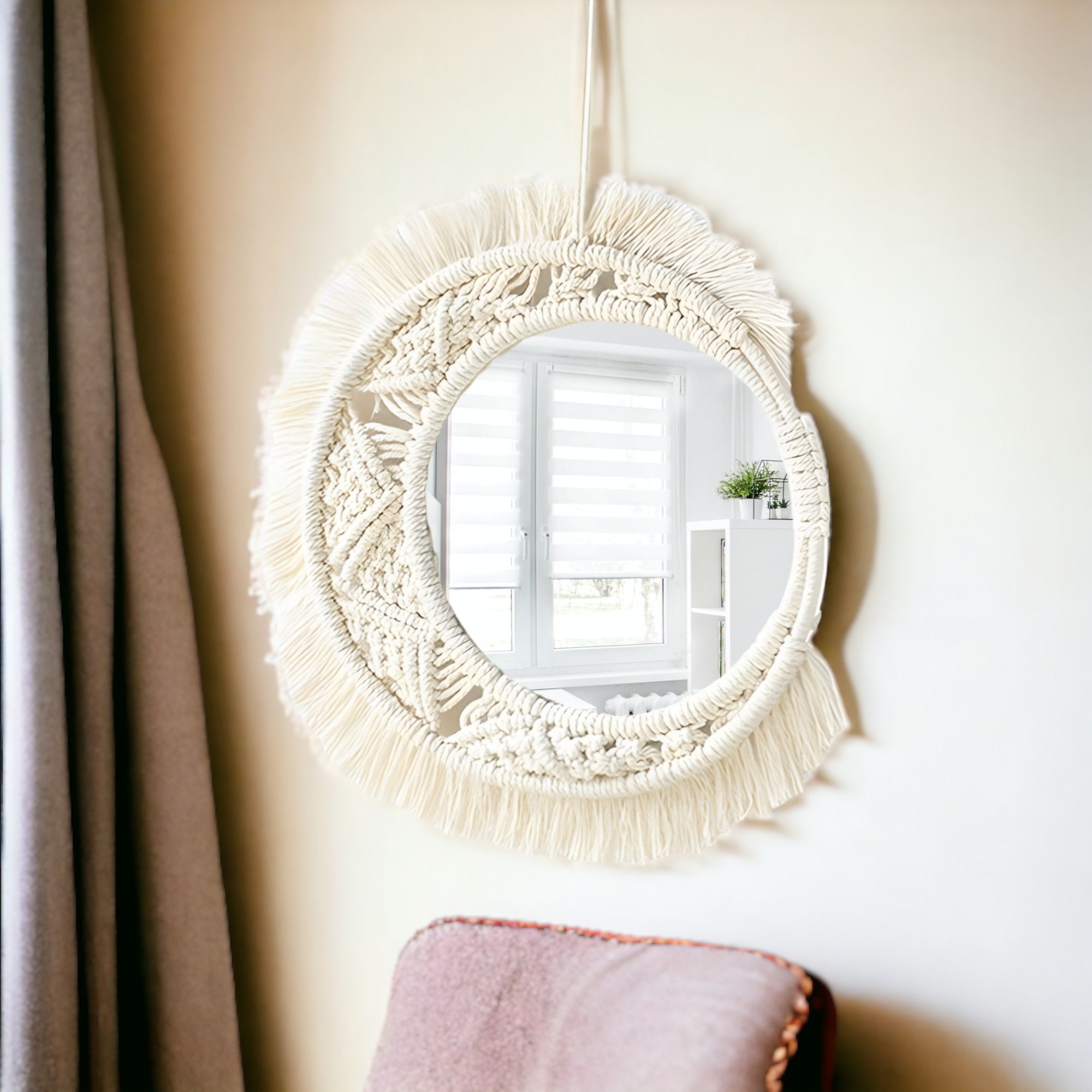 Macrame Mirror, Macrame Wall Hanging, Boho Home Decor, Headboard Decor ...