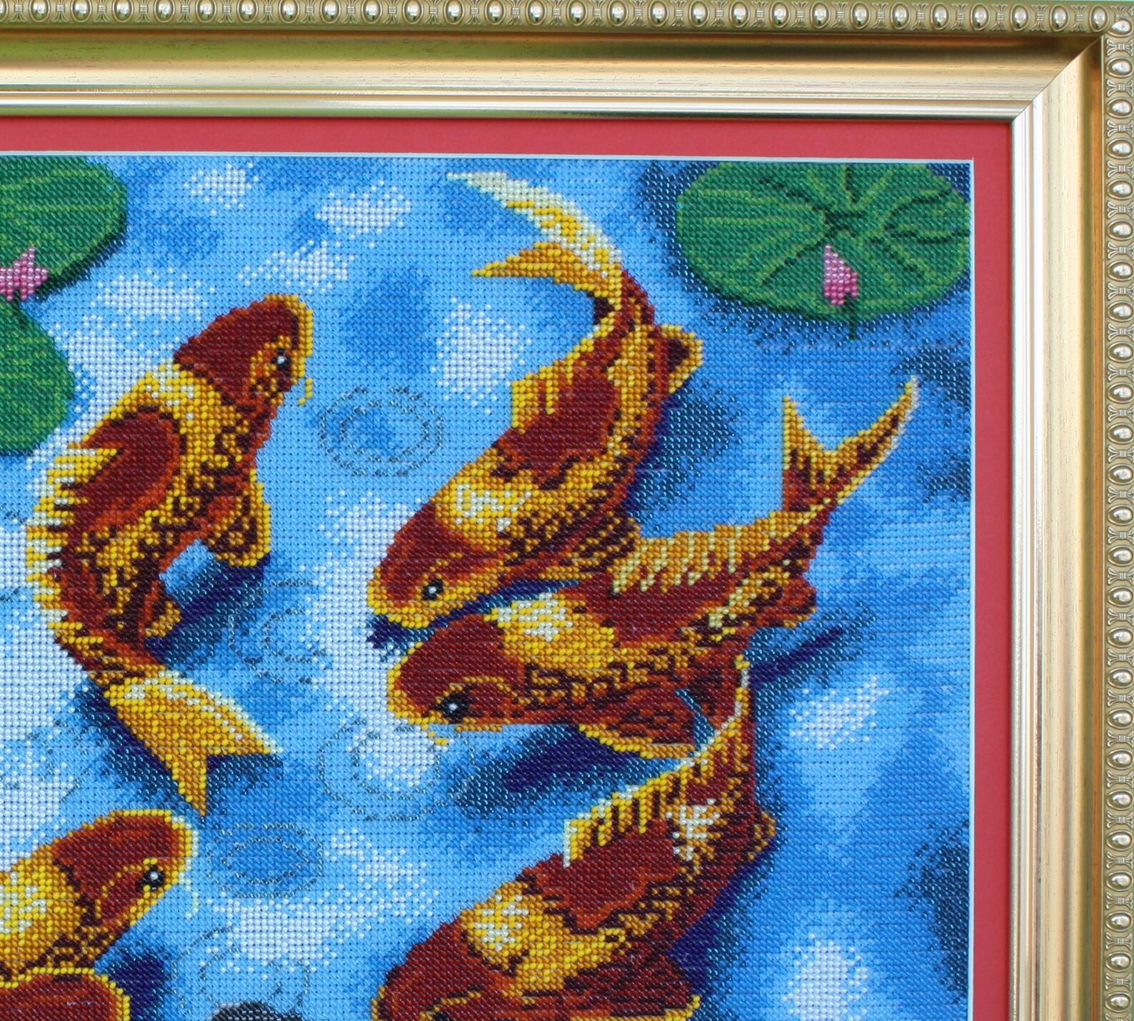 Elegant Koi Fish Wall Decor - Tranquil Embroidered Art in Stylish Frame ...
