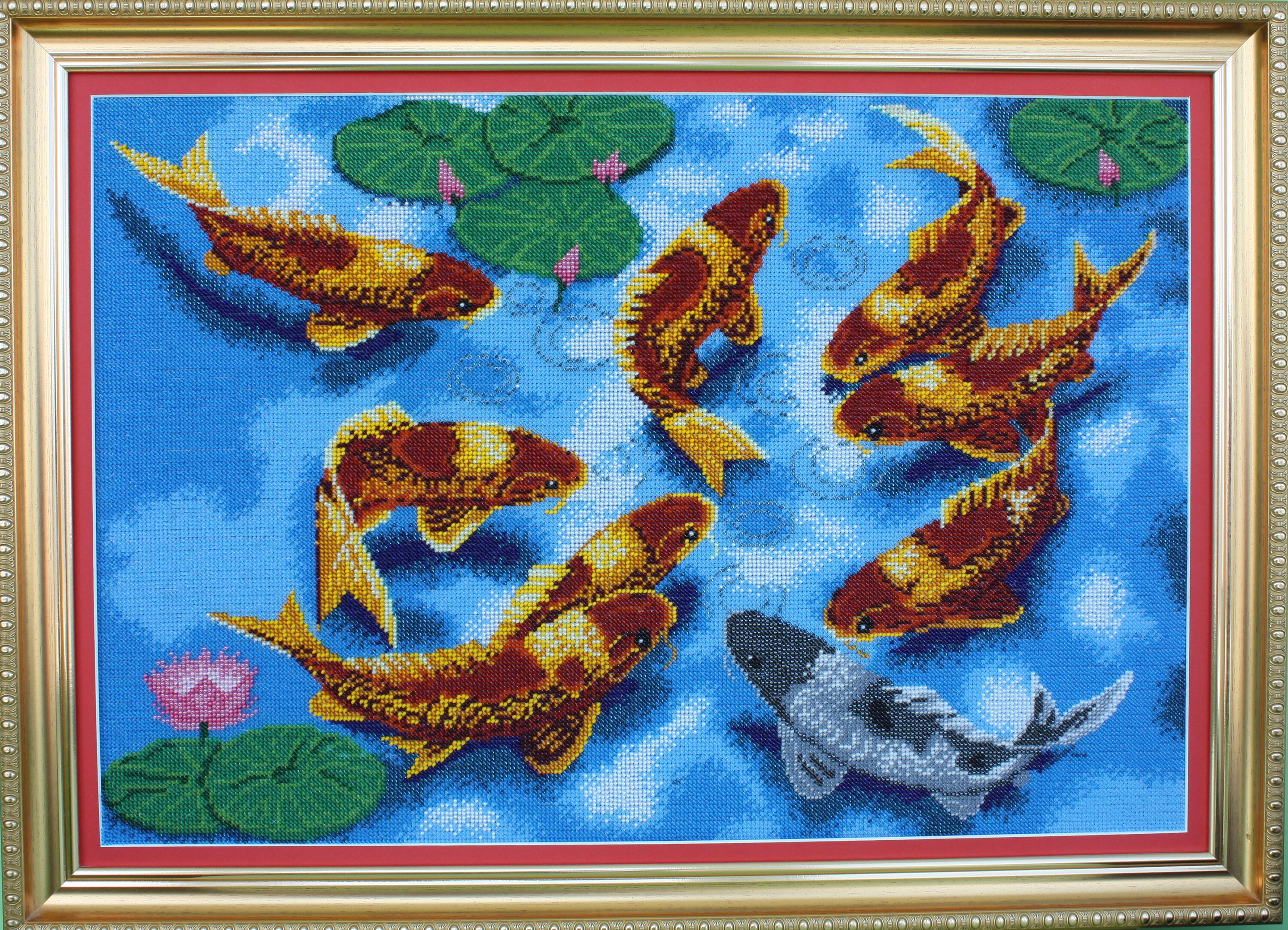 Elegant Koi Fish Wall Decor - Tranquil Embroidered Art in Stylish Frame ...