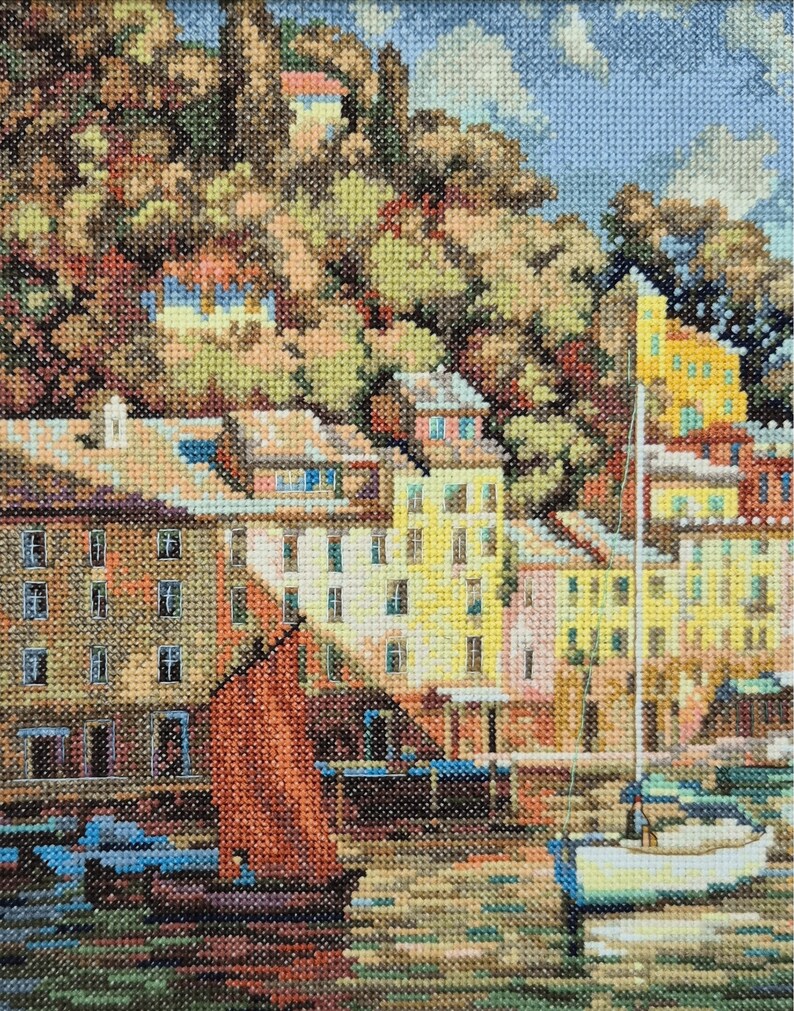 Seaside Harmony: Vibrant Embroidery Painting for Relaxation - Etsy