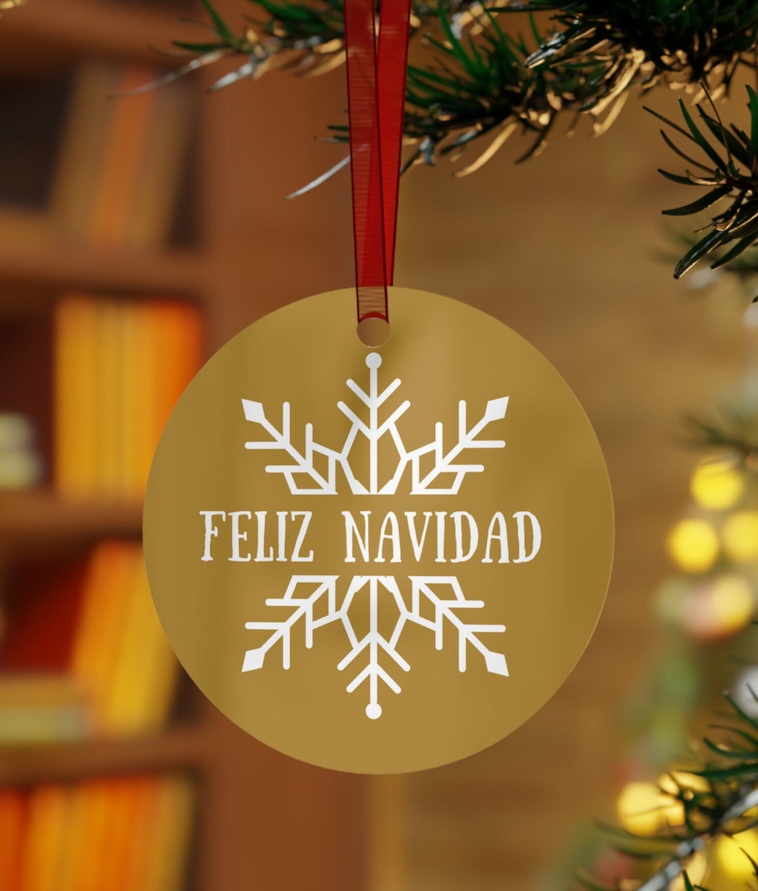 Feliz Navidad Gold Snowflake Metal Ornament, Christmas Ornament ...