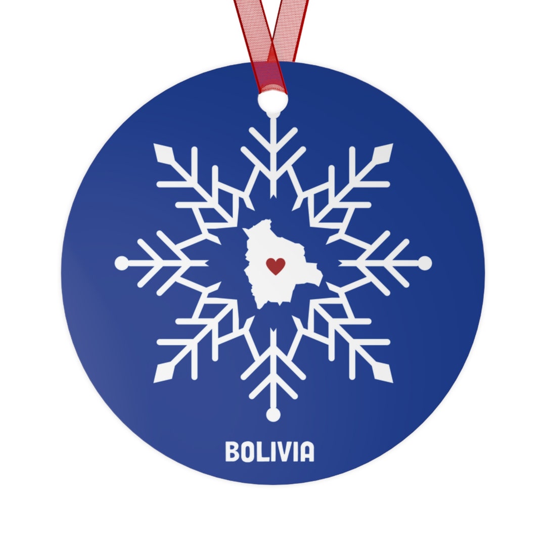 Bolivia Heart Blue Snowflake Metal Ornament, Christmas Ornament ...