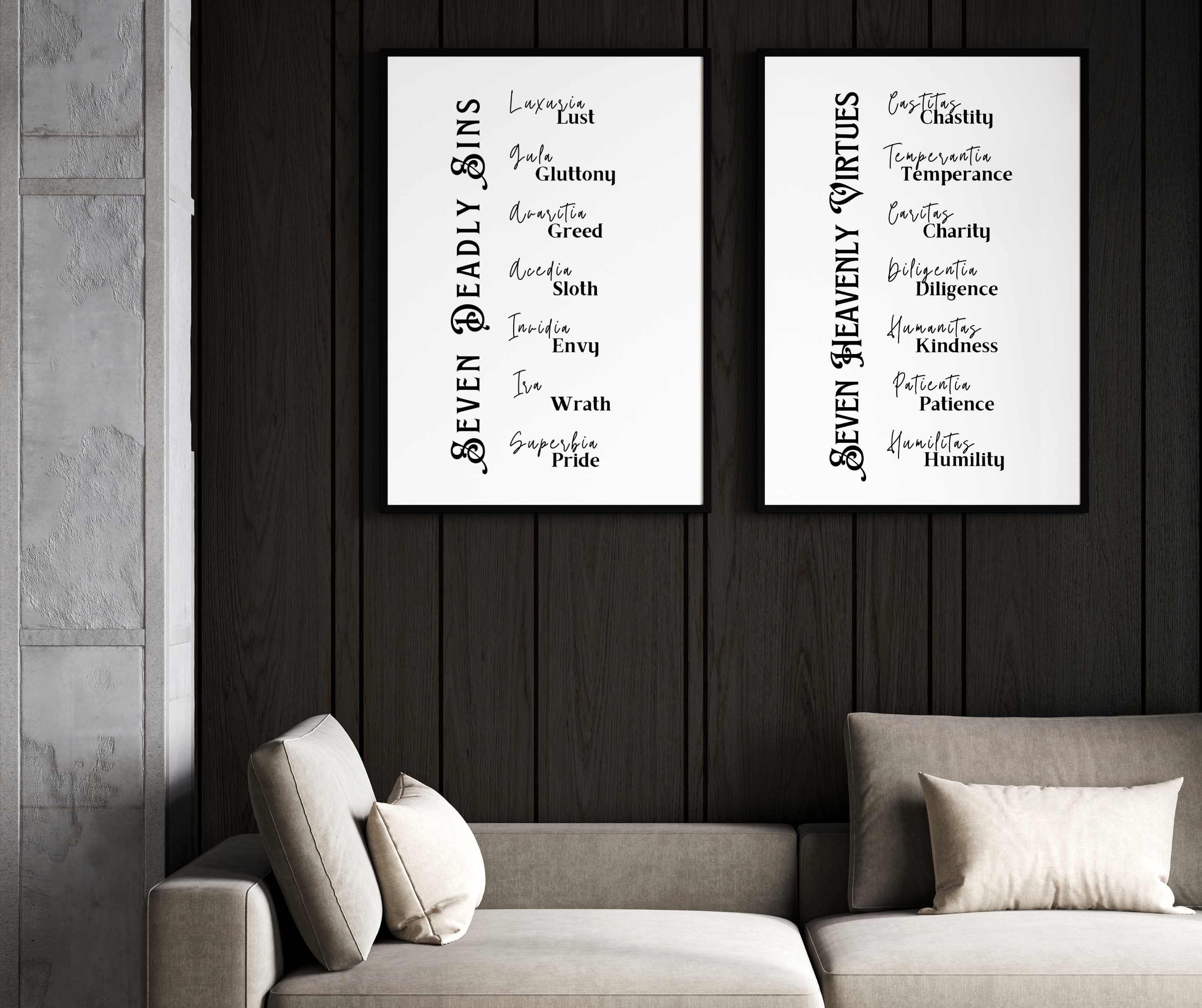 Seven Deadly Sins & Seven Heavenly Virtues Print, Biblical Illustration ...