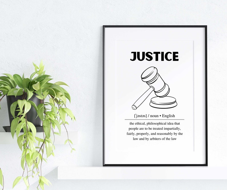Justice Definition Print, Definition Wall Art, Lawyer Gift, Office ...