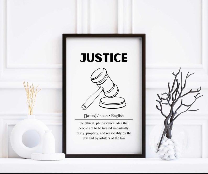 Justice Definition Print, Definition Wall Art, Lawyer Gift, Office ...