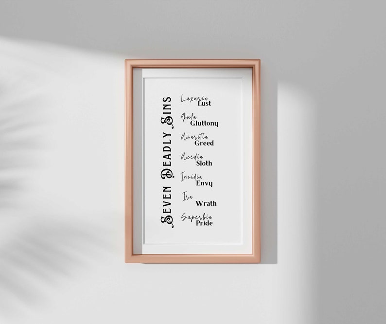 Seven Deadly Sins & Seven Heavenly Virtues Print, Biblical Illustration ...