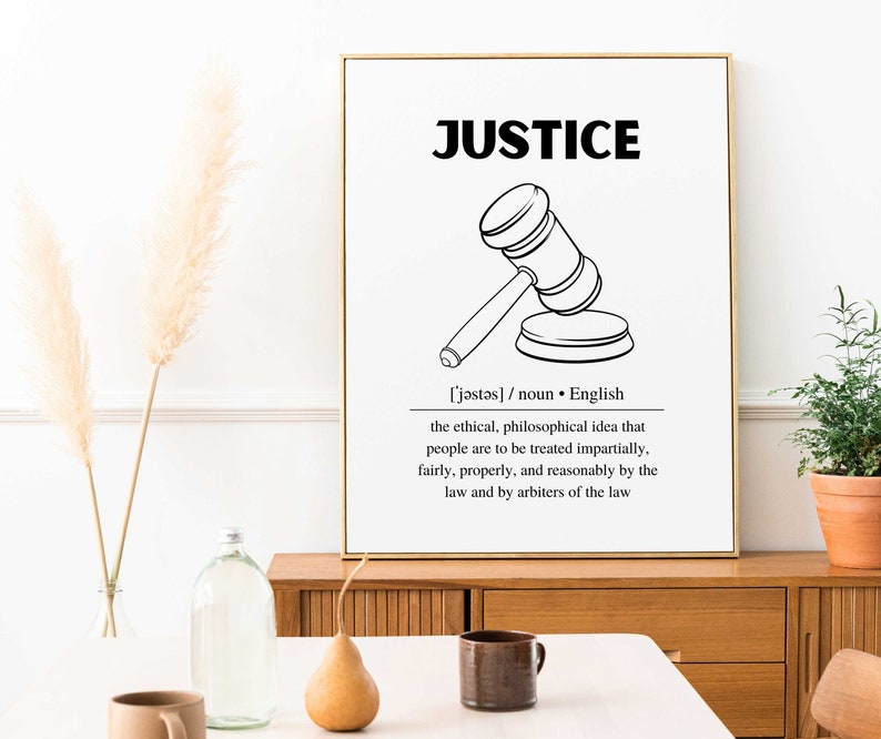 Justice Definition Print, Definition Wall Art, Lawyer Gift, Office ...