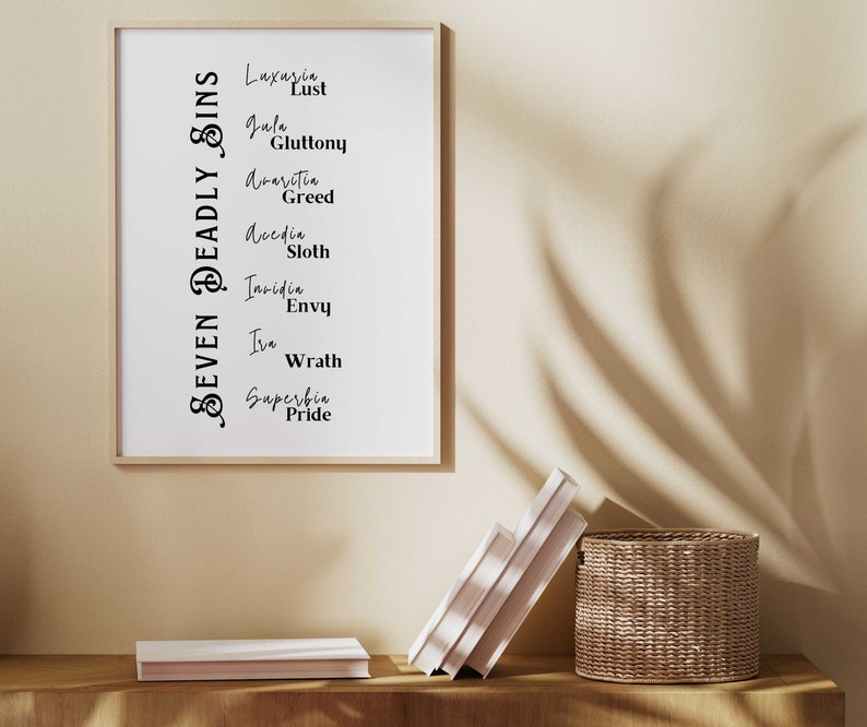 Seven Deadly Sins & Seven Heavenly Virtues Print, Biblical Illustration ...