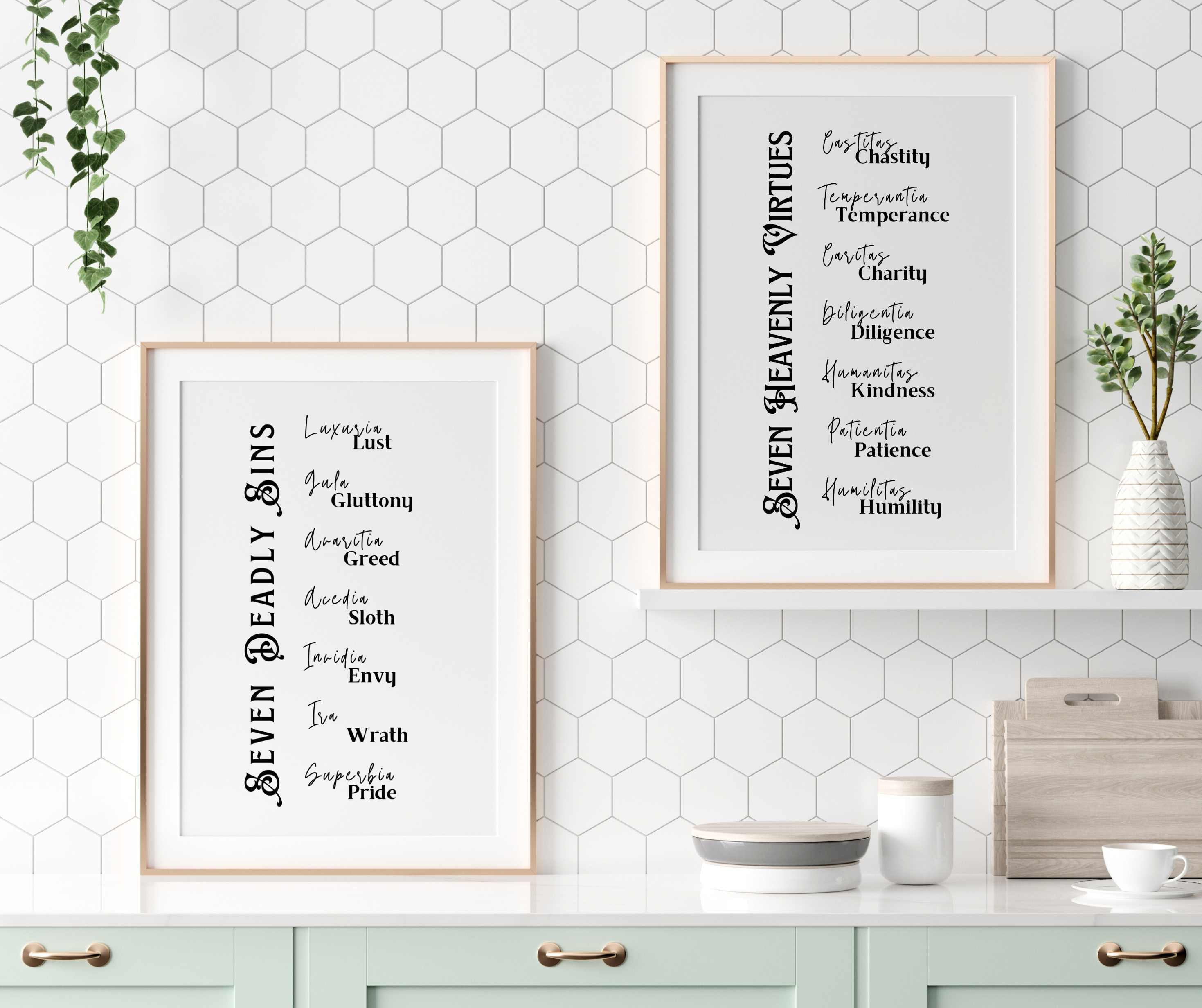 Seven Deadly Sins & Seven Heavenly Virtues Print, Biblical Illustration ...