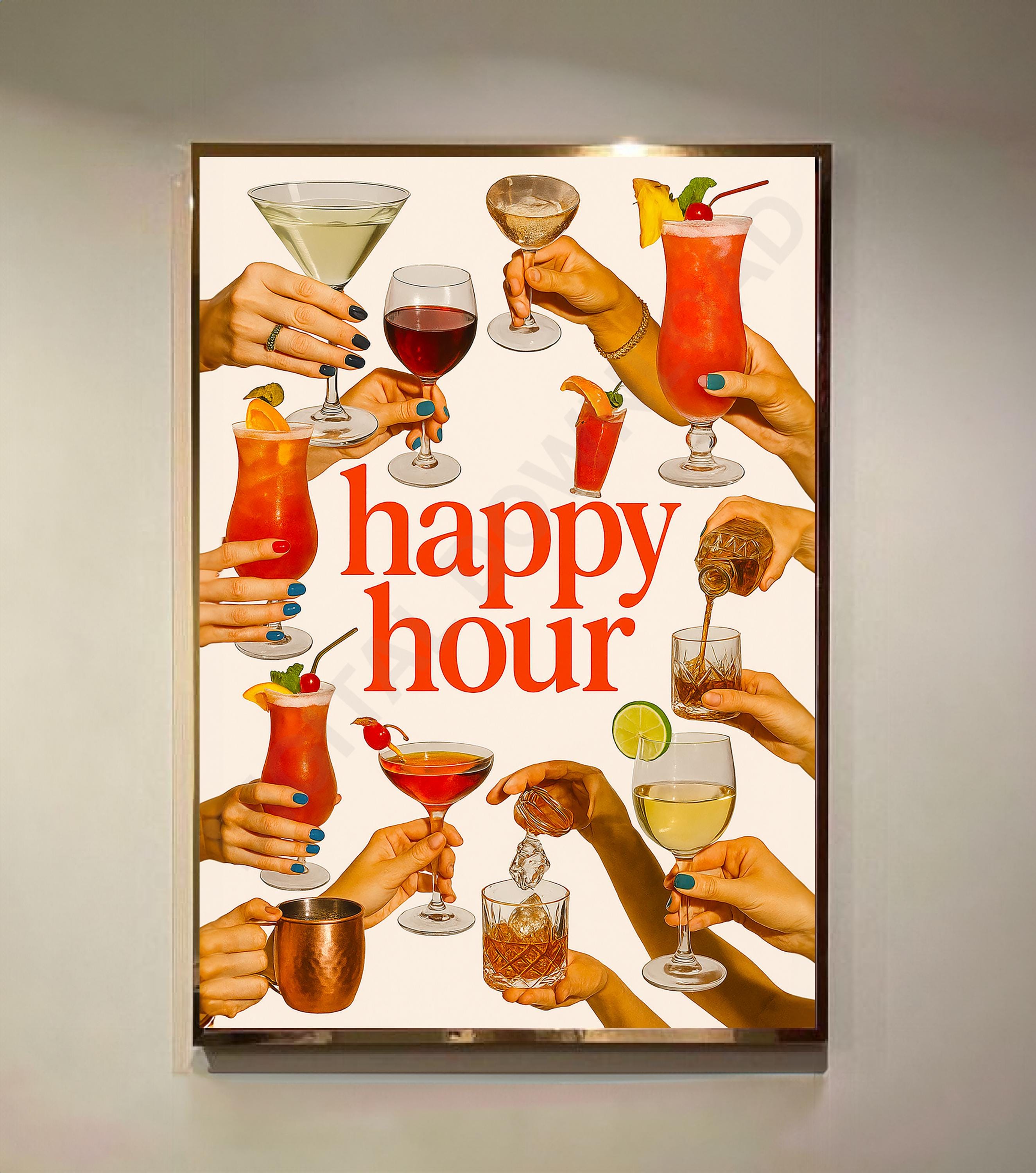 Happy Hour Print Vintage Kitchen Decor Cheers Print Bar Cart Print Bar ...