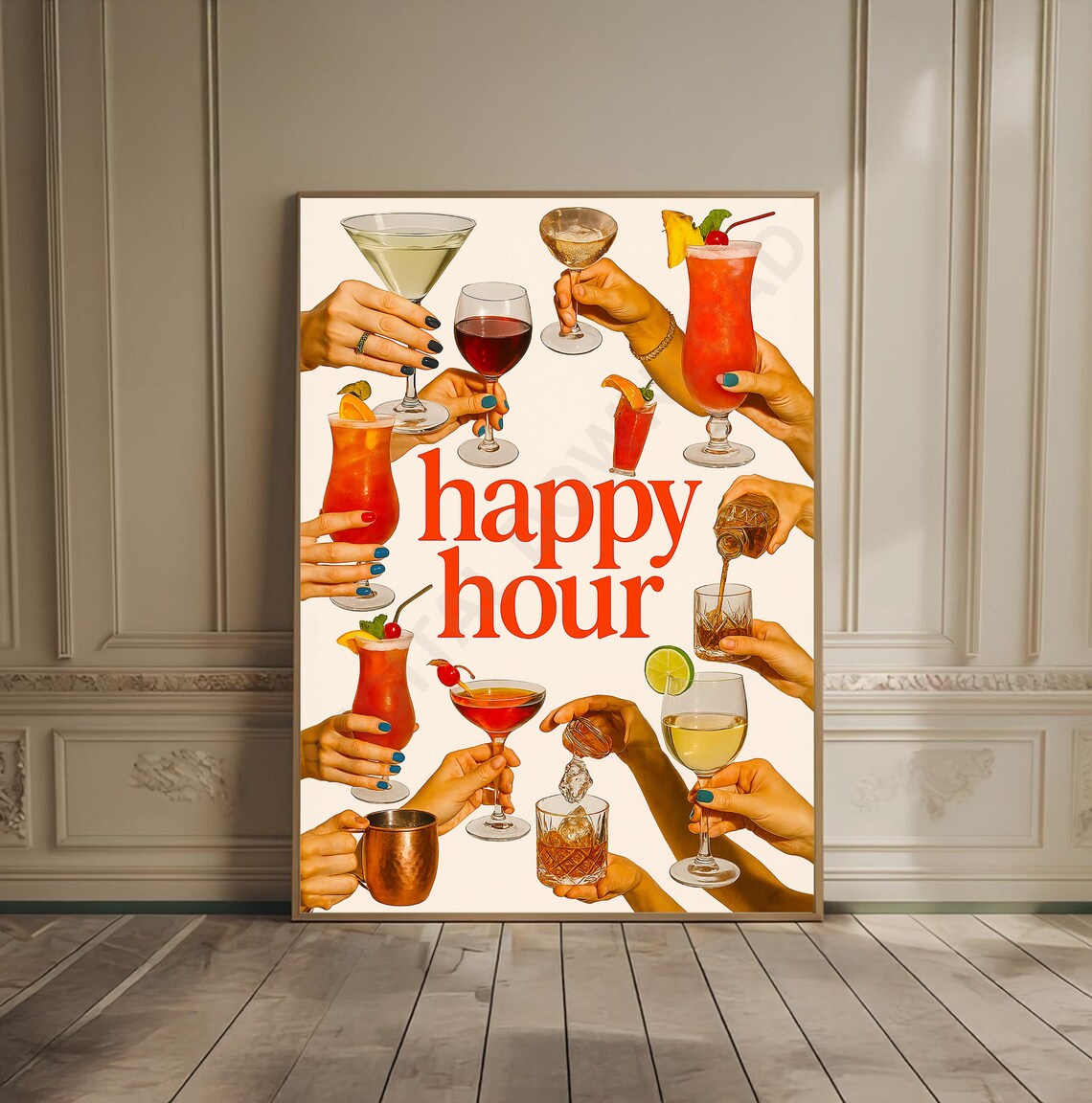 Happy Hour Print Vintage Kitchen Decor Cheers Print Bar Cart Print Bar ...