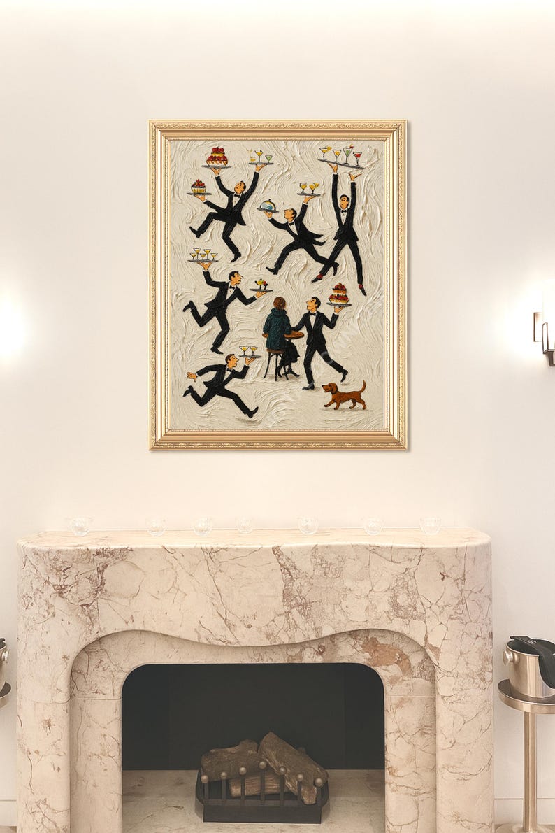 Tiny People Print Servers in a Restaurant Vintage Food & Drink Poster ...