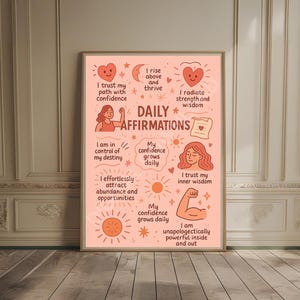 Daily Affirmations Print Therapy Office Pink Aura Print Positive Daily Reminder Poster Mental ...