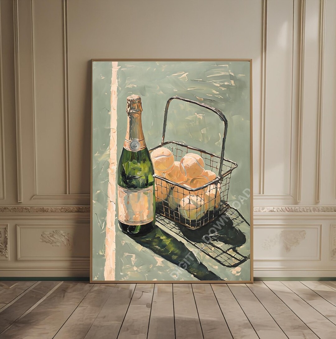 Champagne Print Tennis Court Poster Alcohol Print Bar Decor Neutral ...