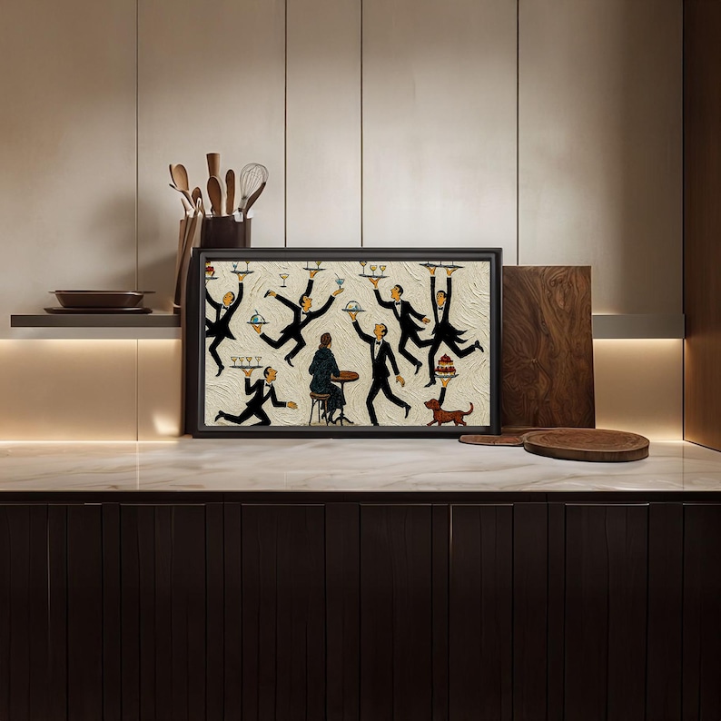 Horizontal Tiny People Print Servers in a Restaurant Vintage Food ...