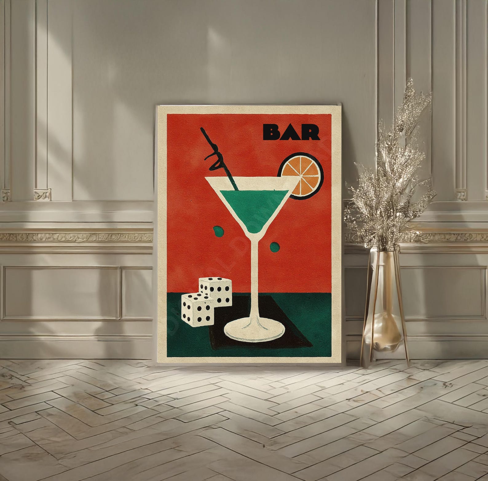 Vintage Bar Print Martini Wall Art Vintage Kitchen Decor Red Bar Cart ...
