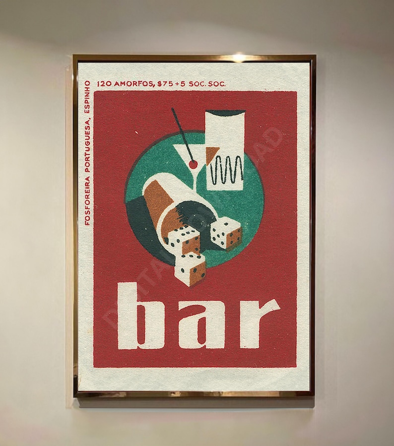 Vintage Bar Poster Red Bar Print Vintage Beverage Poster Retro Bar Cart ...