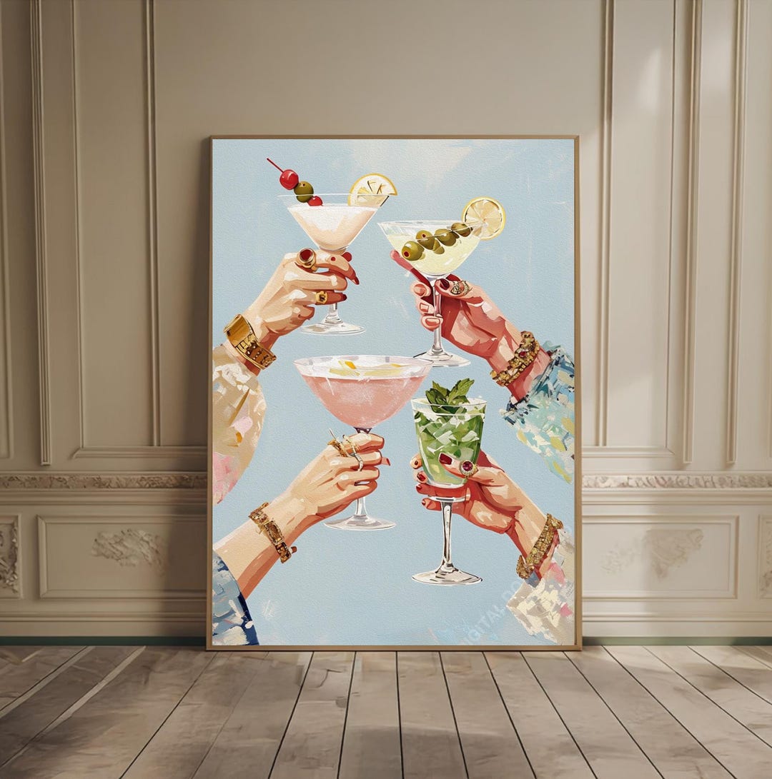 Stylish Cocktail Bar Print Preppy Girls Night Out Martini Artwork for ...