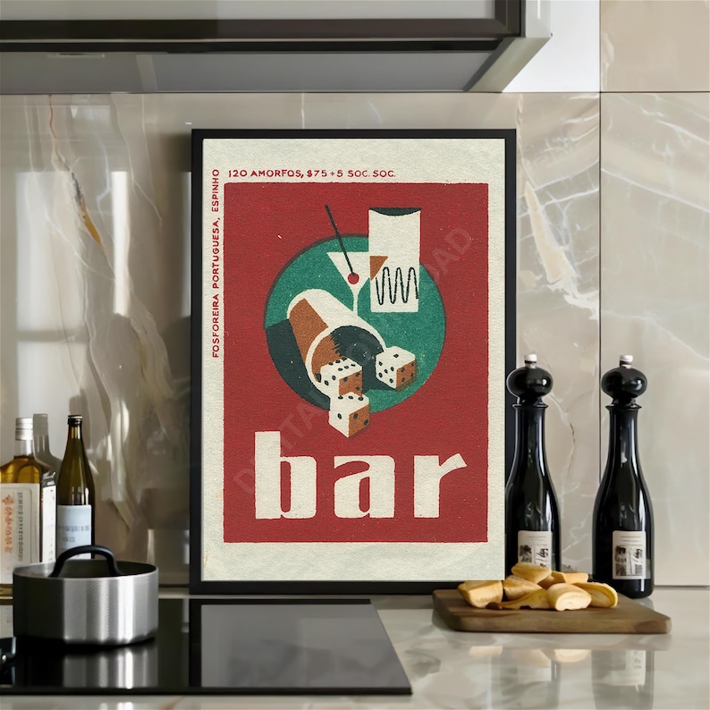 Vintage Bar Poster Red Bar Print Vintage Beverage Poster Retro Bar Cart ...