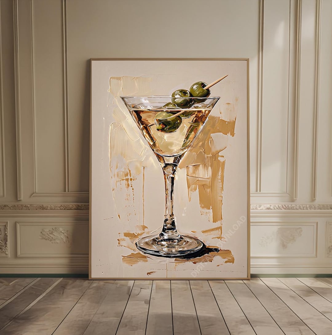 Martini Glass With Olives Oil Painting Print: Minimalist Cocktail Art ...