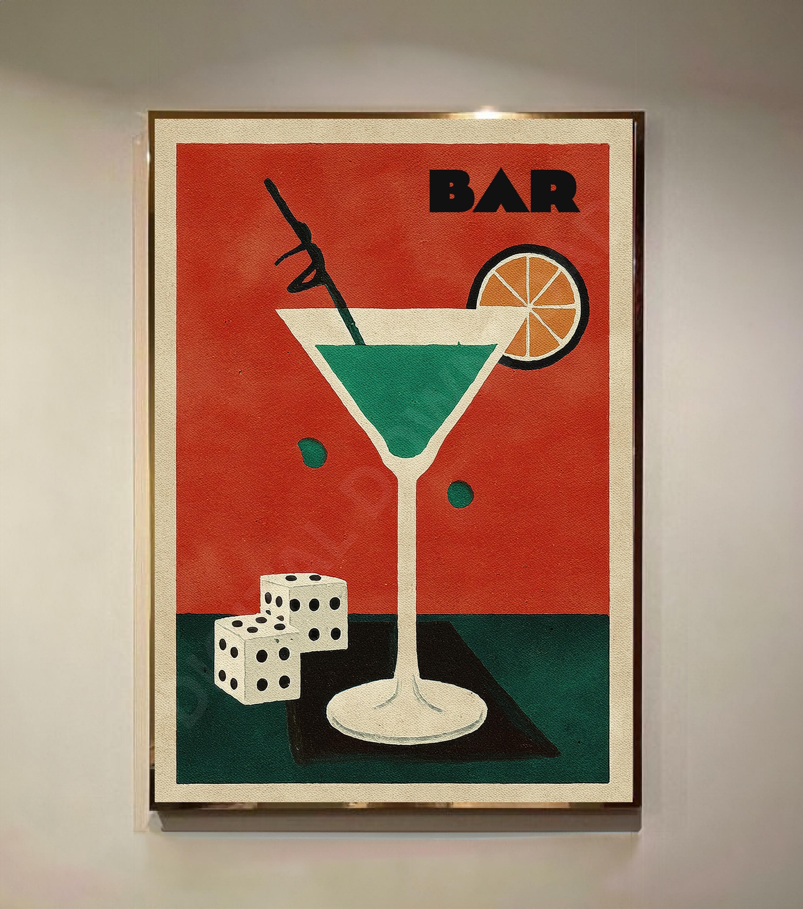 Vintage Bar Print Martini Wall Art Vintage Kitchen Decor Red Bar Cart ...