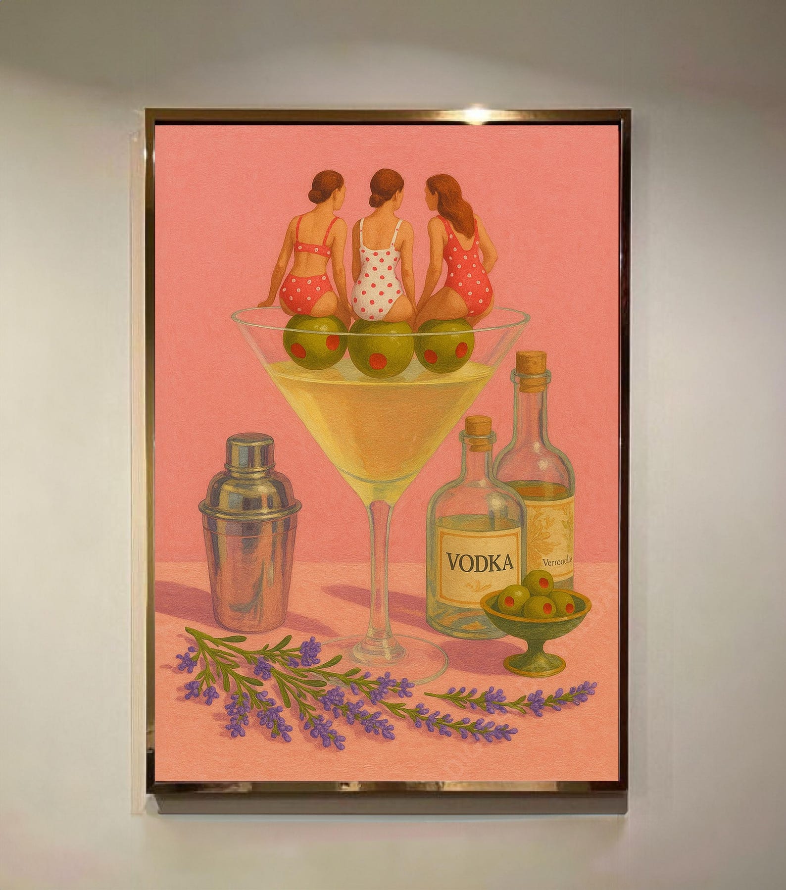 Vintage Dirty Martini Bar Print Abstract Oil Painting Vodka Print Pink ...