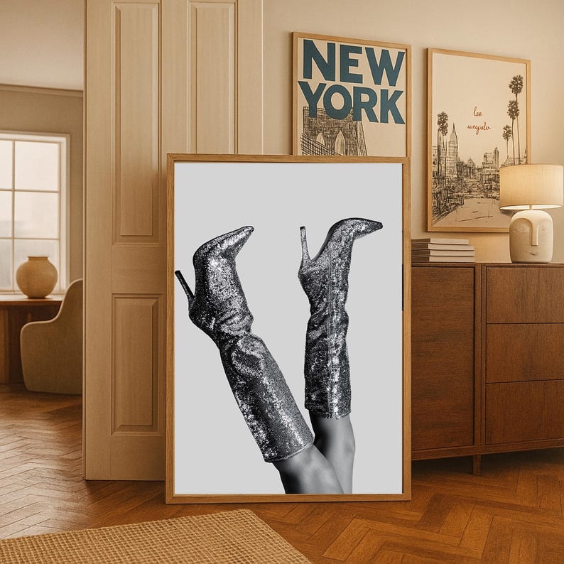 Glitter Heels Poster Glam Wall Art Luxury Fashion Print Black and White ...
