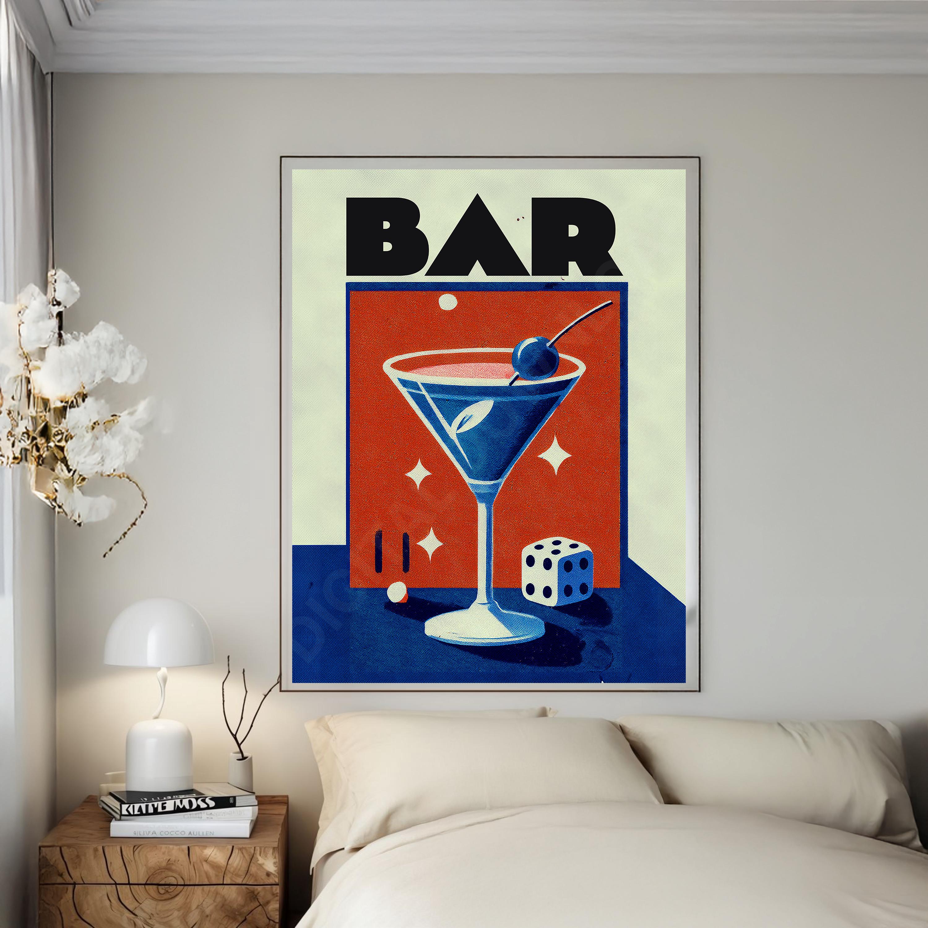 Vintage Bar Print Happy Hour Wall Art Vintage Kitchen Decor Red Bar ...